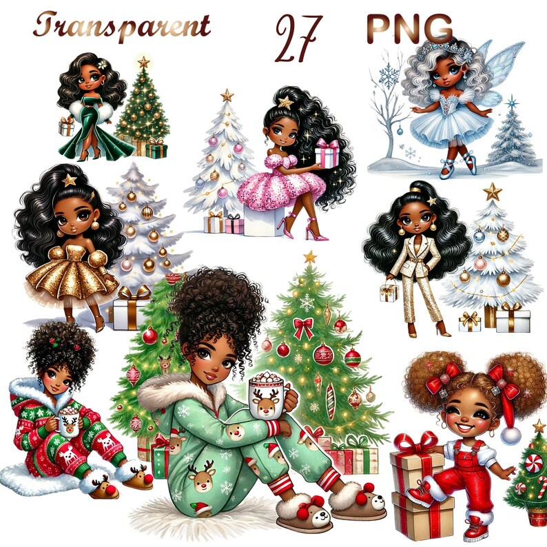 27 PNG Afro-american Christmas Girls Clipart | Glam Holiday Women ...