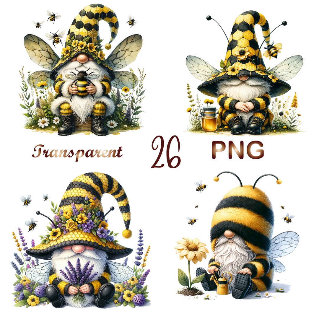 26 PNG, Bee Gnome Clipart Bundle,gnome Clipart,spring Gnome Png ...