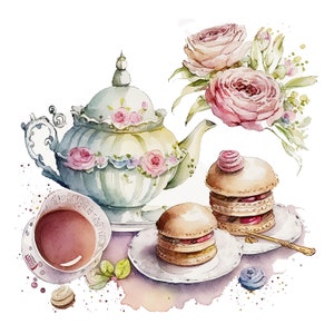 10 Watercolor Tea Party Clipart, Jpgs, Digital Planner, Paper Crafts ...