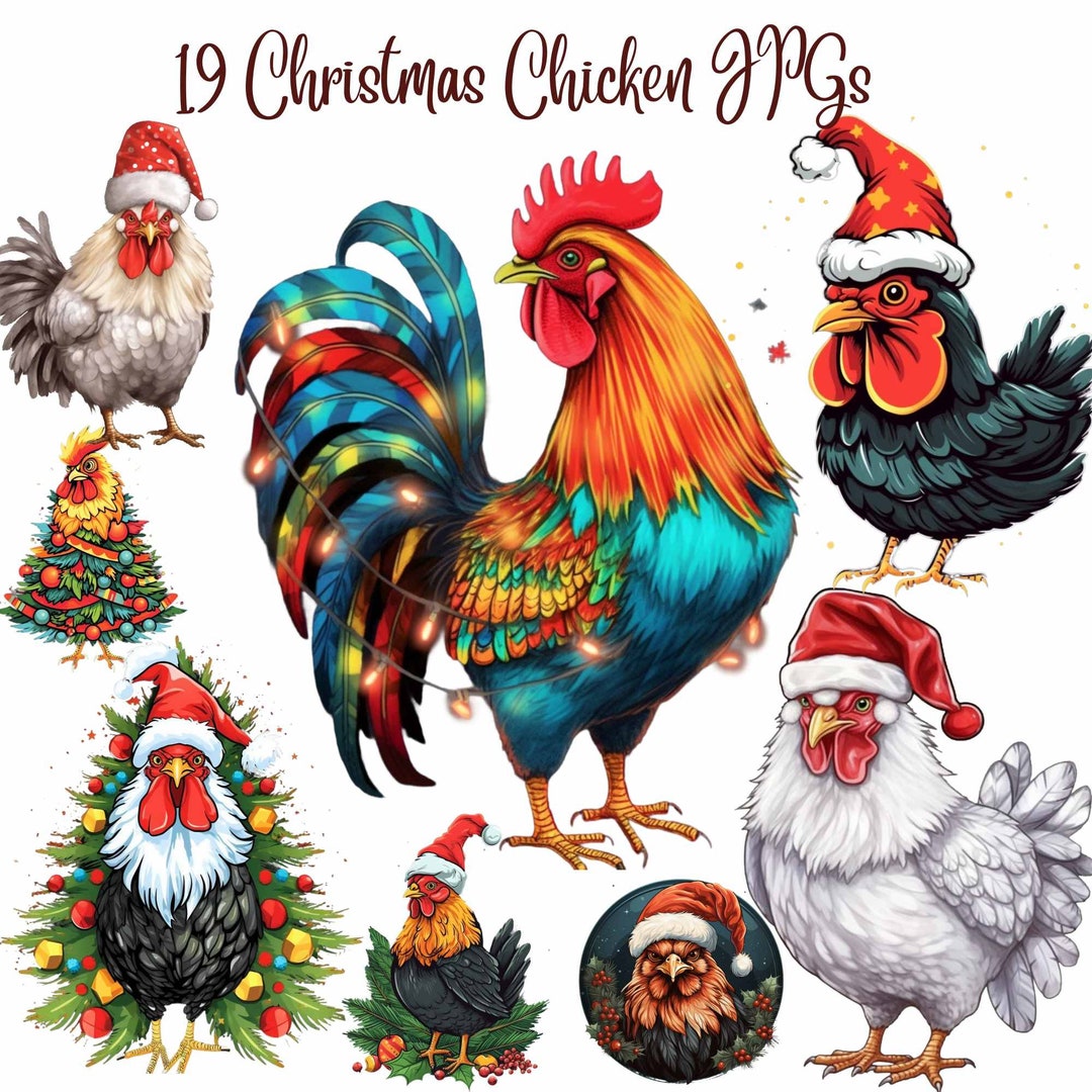 19 Christmas Chicken Clipart, High Quality JPG, Digital Download, Card ...