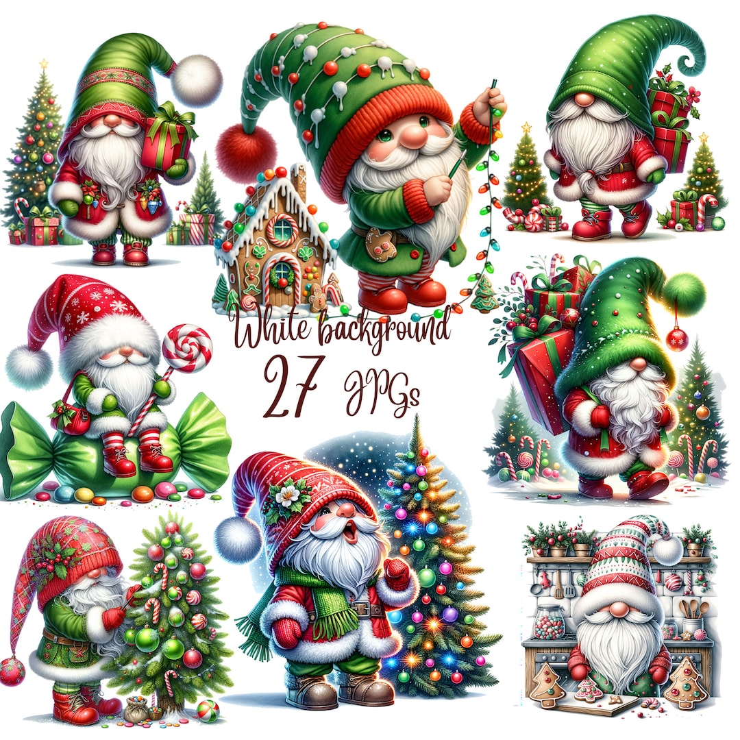 27 Jpg, Christmas Gnome Clipart Bundle, Christmas Clipart, Winter Gnome ...