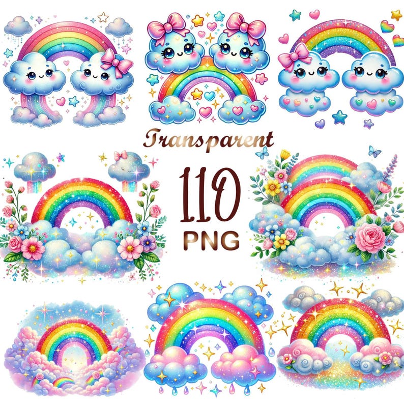 Rainbow Clipart Bundle: Floral Rainbow Graphics (PNG Digital Download ...