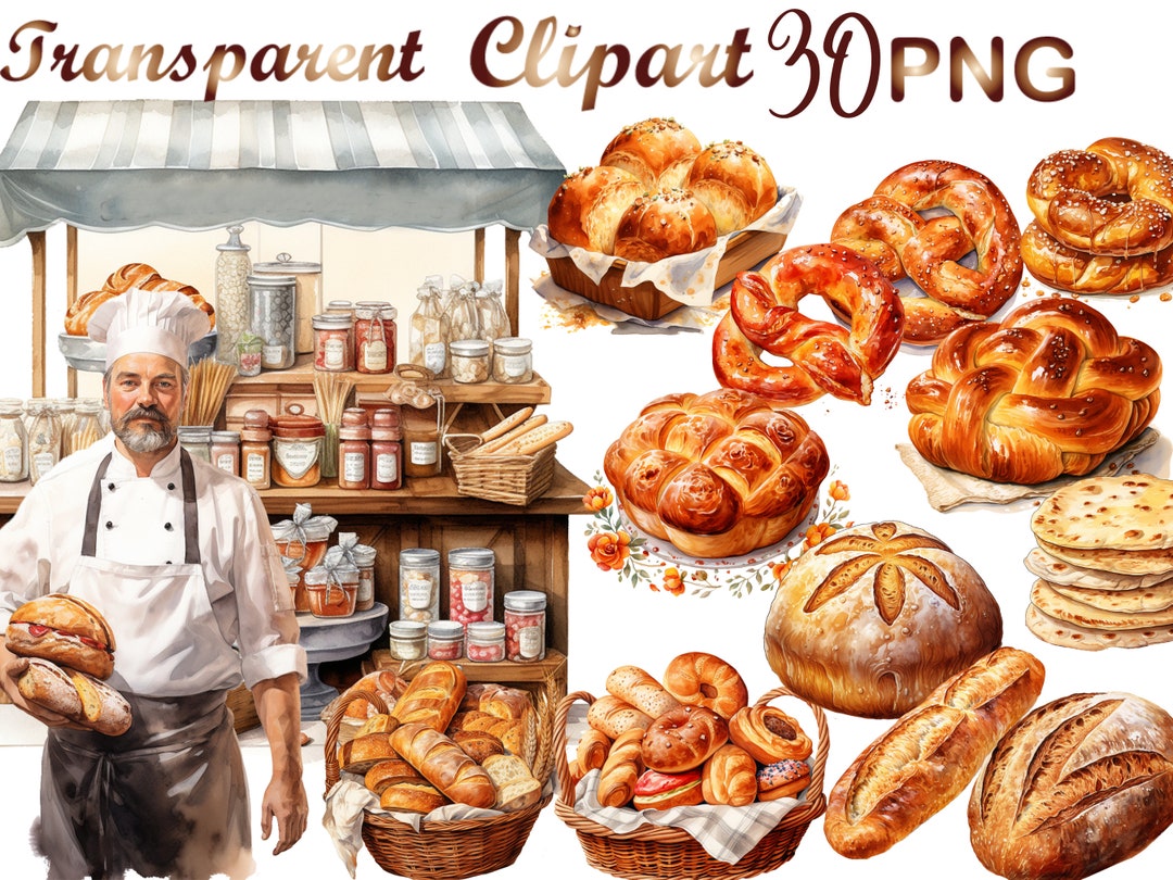 30 Watercolor Bread Clipart, Png,bakery Clipart,bread Basket,food ...