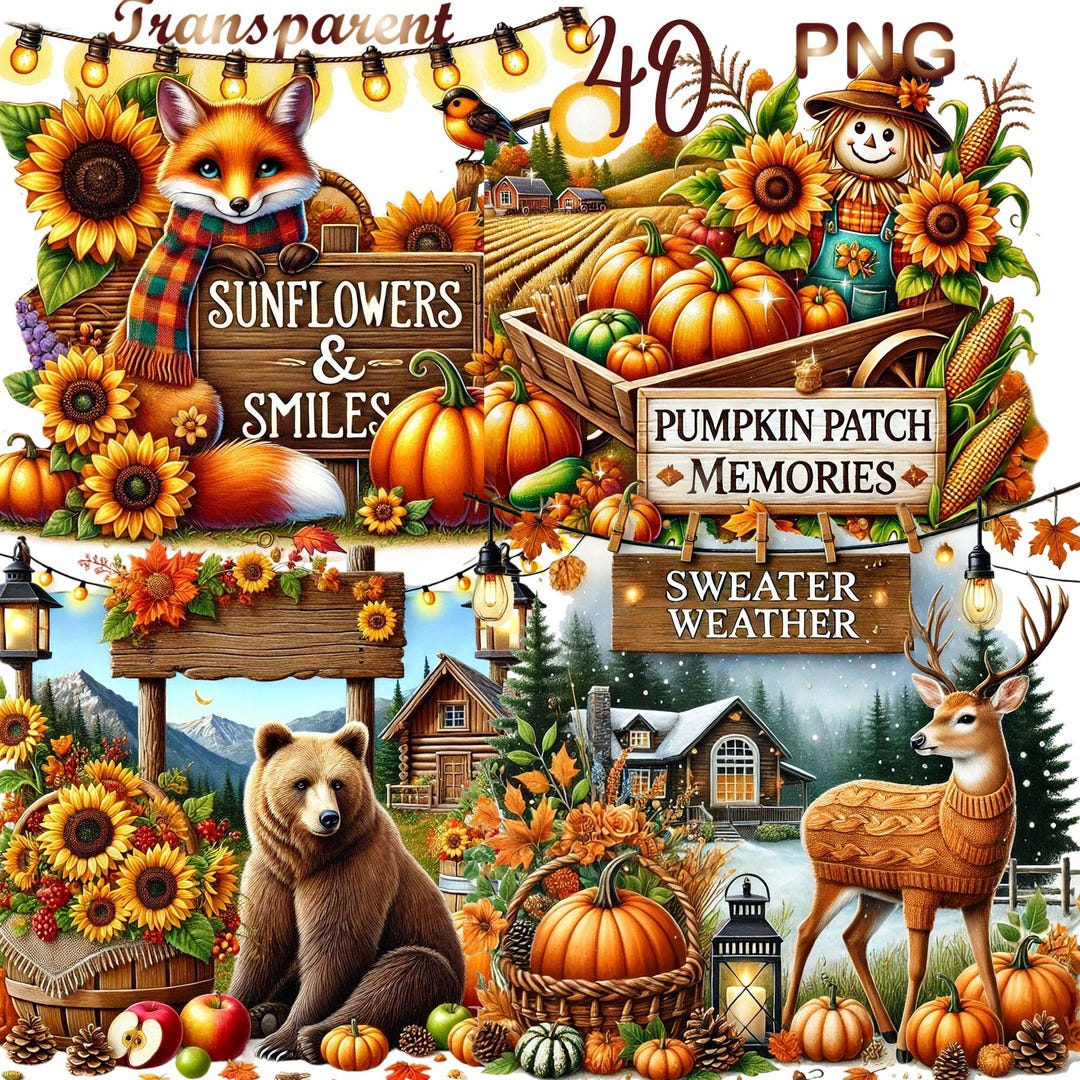 40 PNG, Autumn Signs Clipart Bundle, Fall-themed Sign Illustrations ...