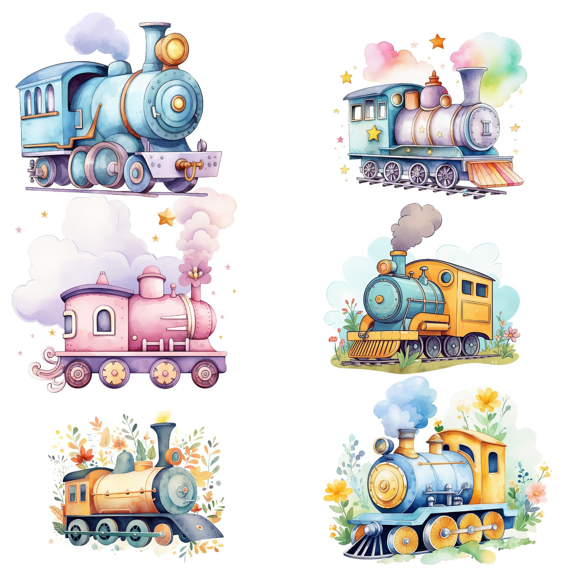 40 PNG Watercolor Pastel Train Clipart Christmas Train Sprimg Train ...