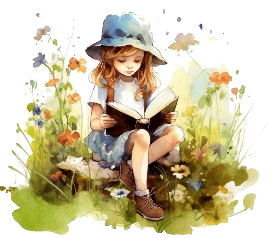 12 Girl Reading Watercolor Clipart Png,student Girl Clipart Png, Girl ...