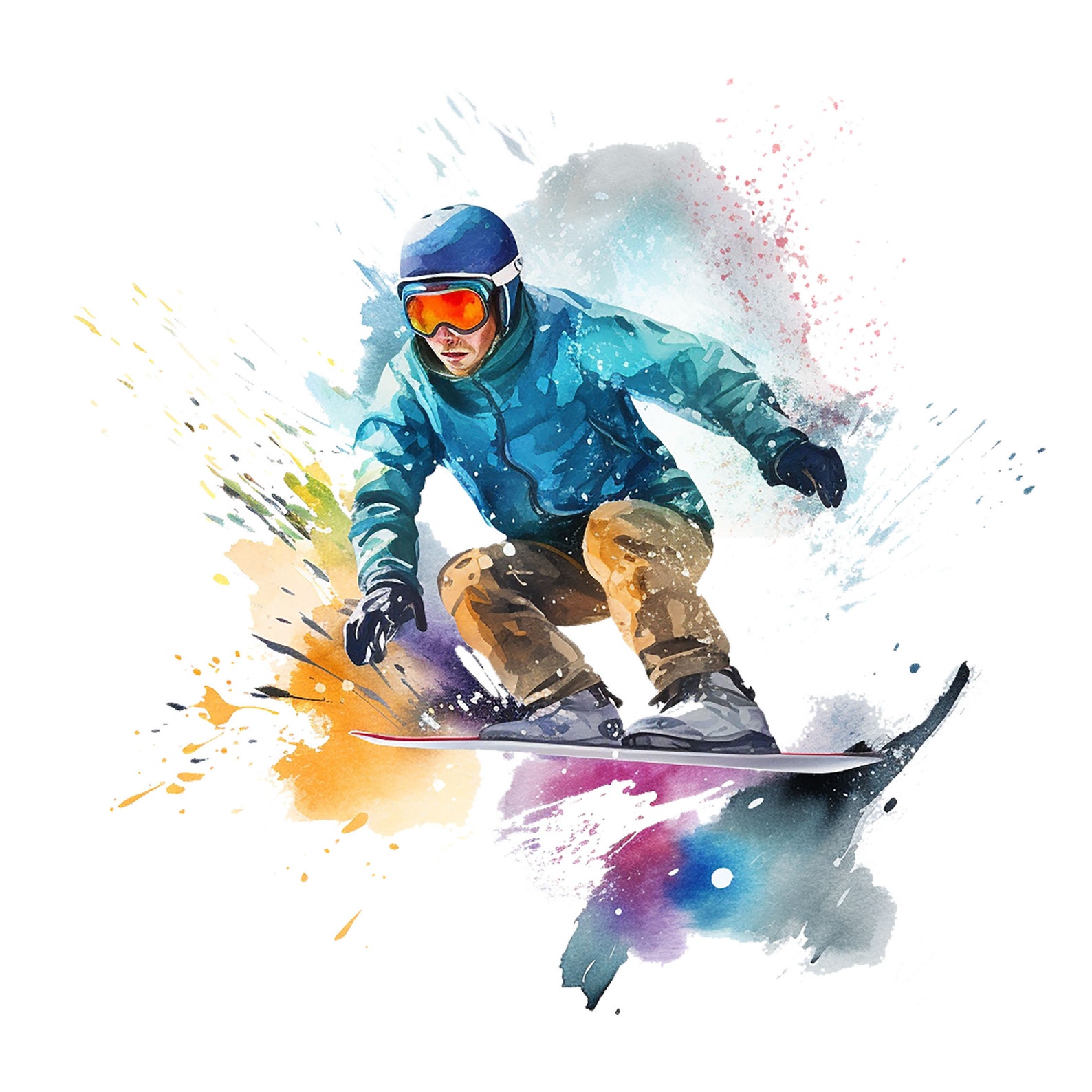 20 Watercolor Snowboarding Clipart, Jpgs, Commercial Use, Digital ...