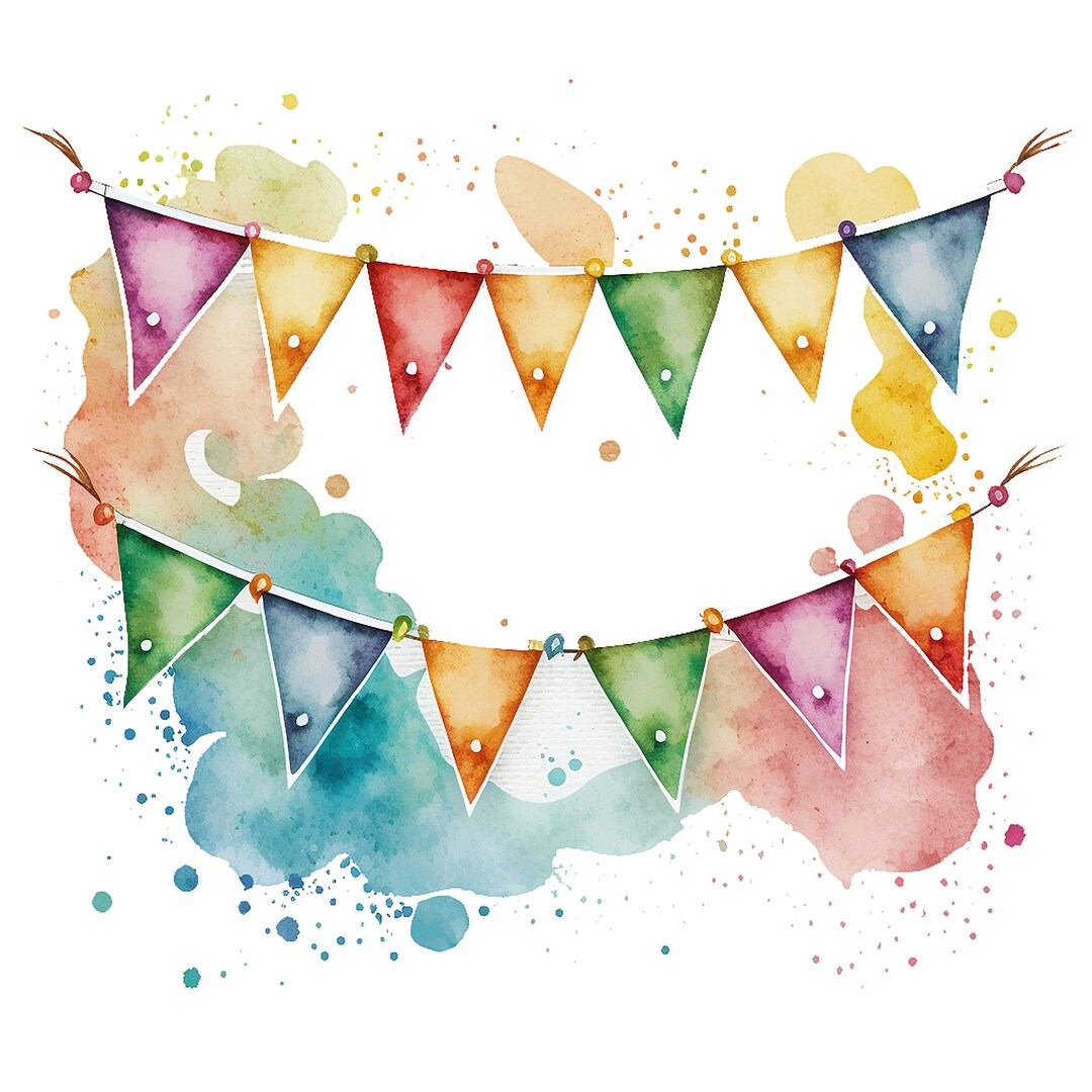 10 Watercolor Bunting Clipart, Birthday Clipart,jpgs, Commercial Use ...