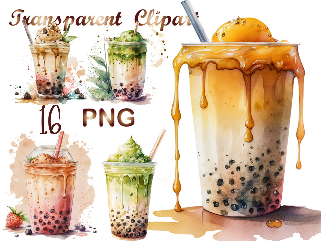 16 Watercolor Boba Tea Clipart PNG, Boba Tea Clipart Bundle,sublimation ...