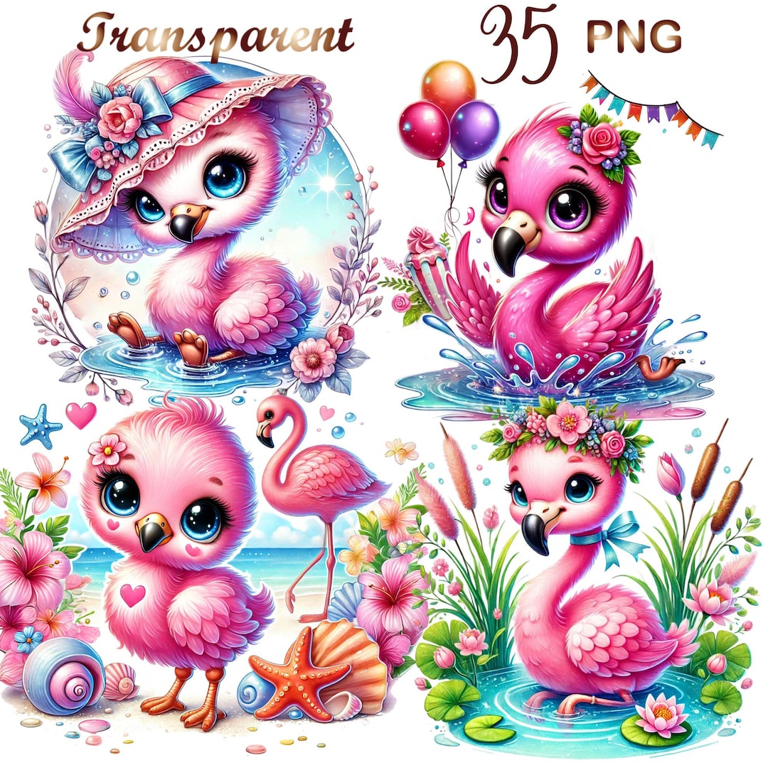 36 PNG Set 1 Flamingos Clipart Bundle, Cute Pink Birds Graphics Designs ...