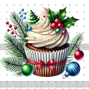 32 PNG, Christmas Cupcakes Clipart Bundle, Set2, Festive Holiday ...