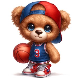 35 PNG, Watercolor Basketball Teddy Bear Clipart Bundle, Teddy Bear ...