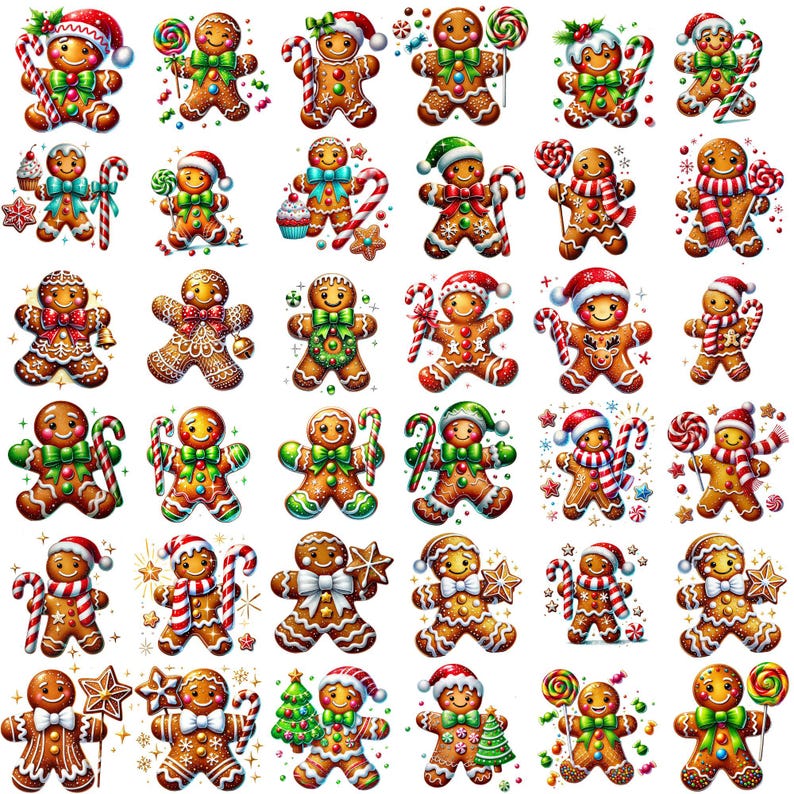 60 JPG, Gingerbread Man Clipart Bundle, Christmas Clipart, Festive ...
