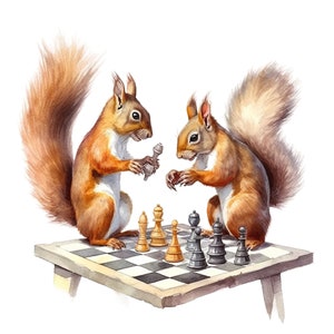 11 Watercolor Squirrel Chess Player Clipart,png,squirrel Clipart ...