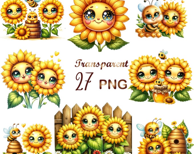 Sunflower Smiley Face Clipart Bundle | Cheerful Flower Art (digital ...