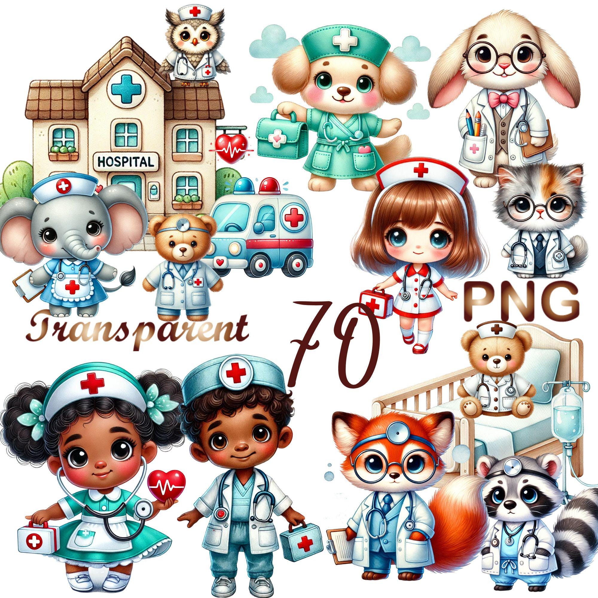 70 PNG Doctor Animals Clipart Bundle, Whimsical Doctor Animal ...