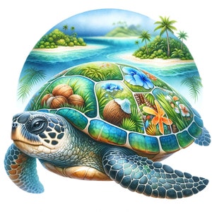 30 PNG Set 1 Tropical Turtles Clipart Bundle, Turtle Illustrations ...