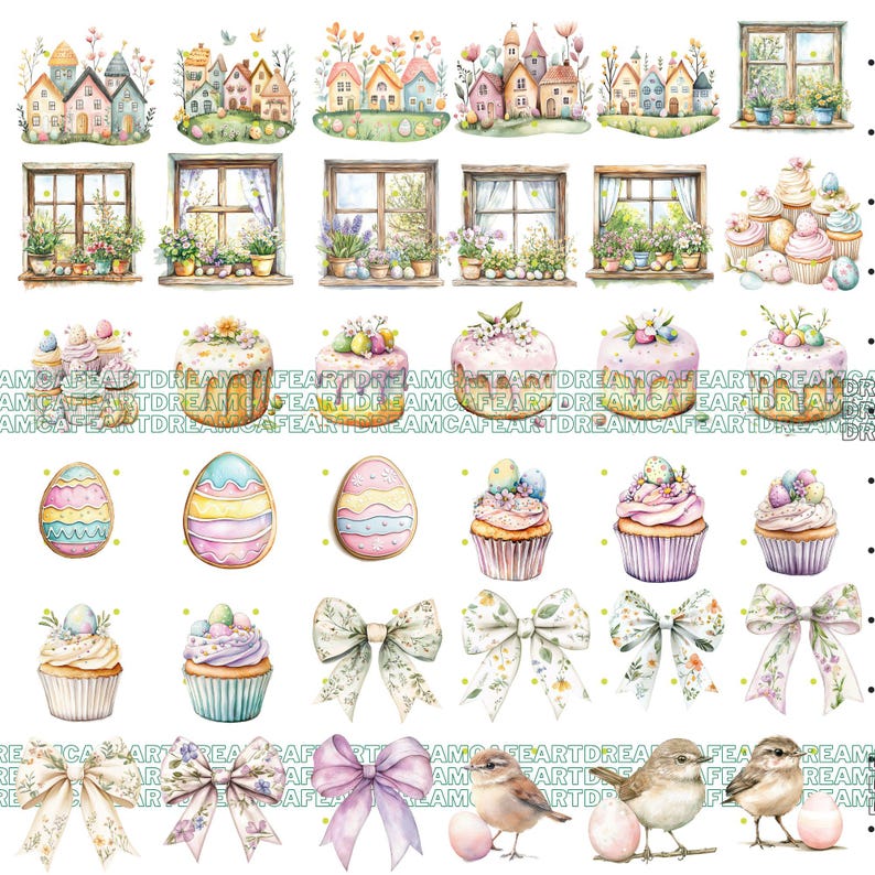 Pastel Easter Clipart Bundle, 200 Watercolor Spring Png, Bunny, Eggs ...
