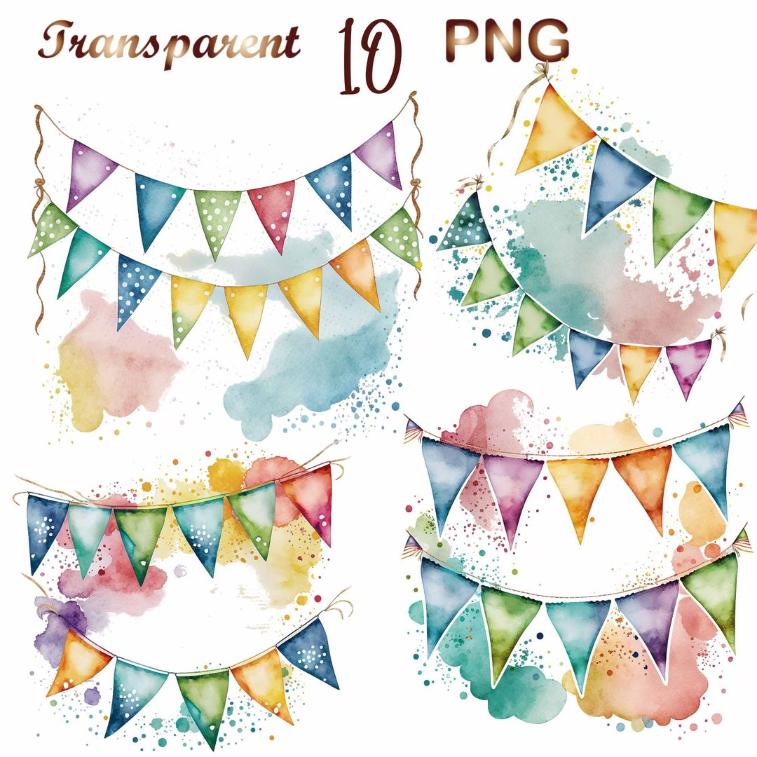 10 Watercolor Bunting Clipart,png, Birthday Party Clipart, Happy ...