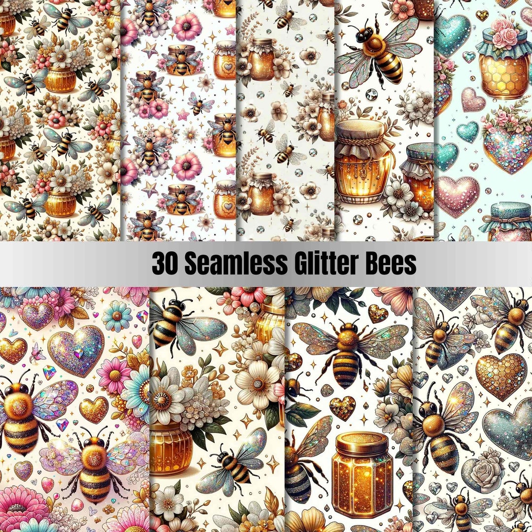 30 Glitter Seamless Bees Pattern, Bees Digital Paper, Bees Digital ...