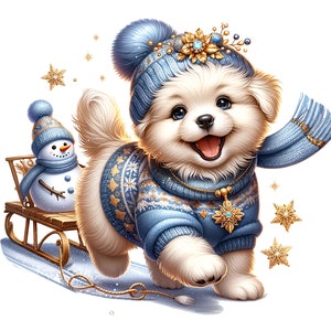 20 Jpgs, Winter Puppy Dog Clipart, Commercial Use, Watercolor Clipart ...