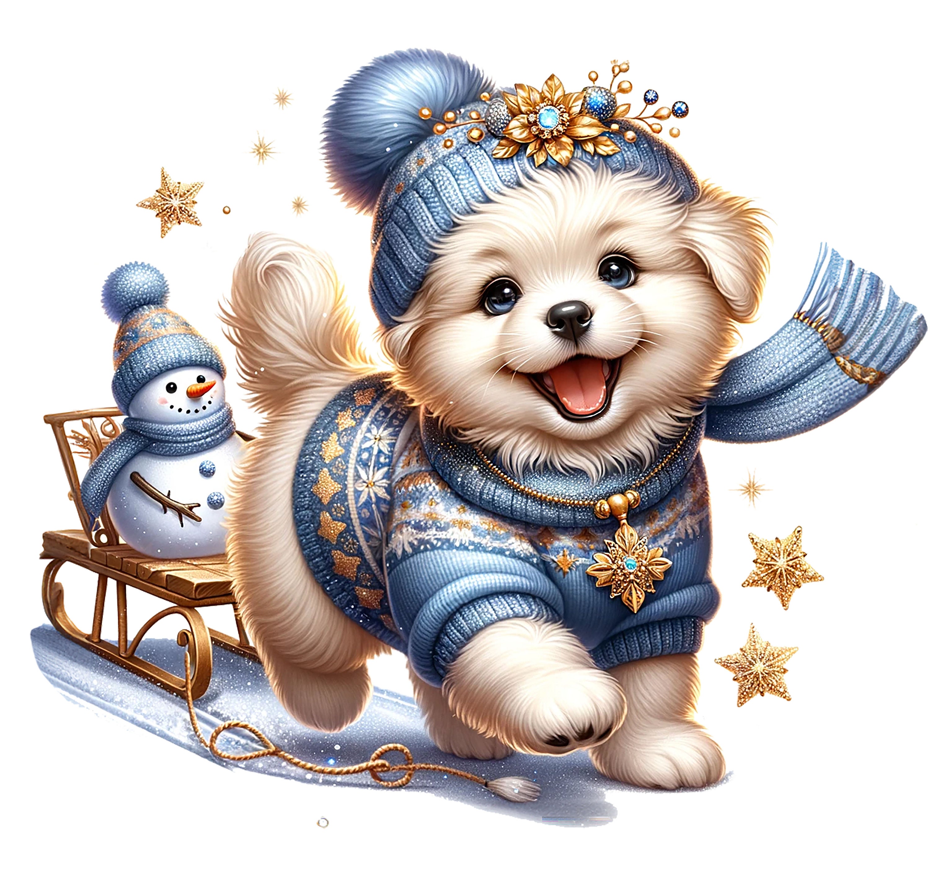 20 Jpgs, Winter Puppy Dog Clipart, Commercial Use, Watercolor Clipart ...