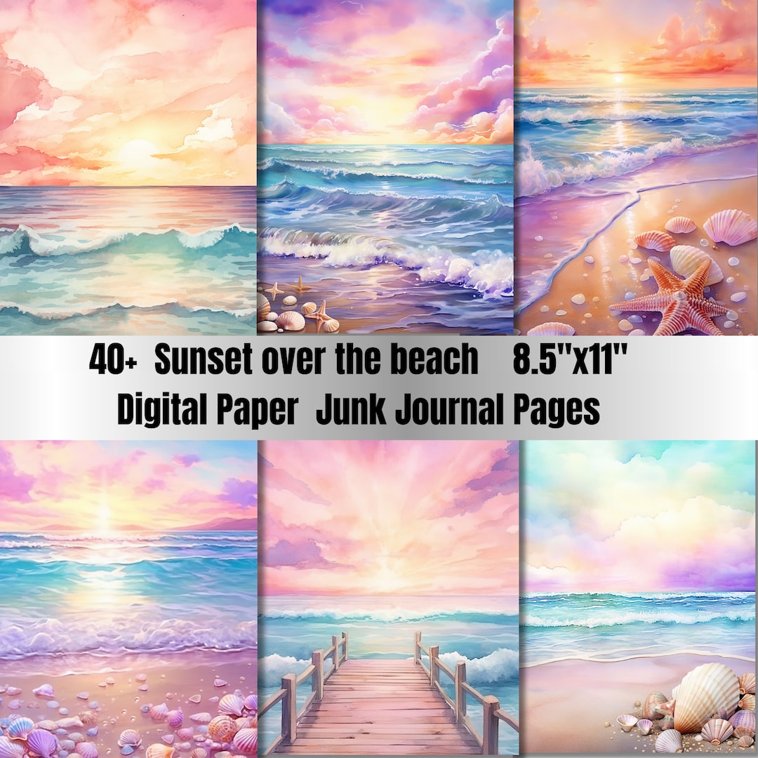 40+ Printable Sunset Over the Beach Digital Paper,jpgs, Beach ...
