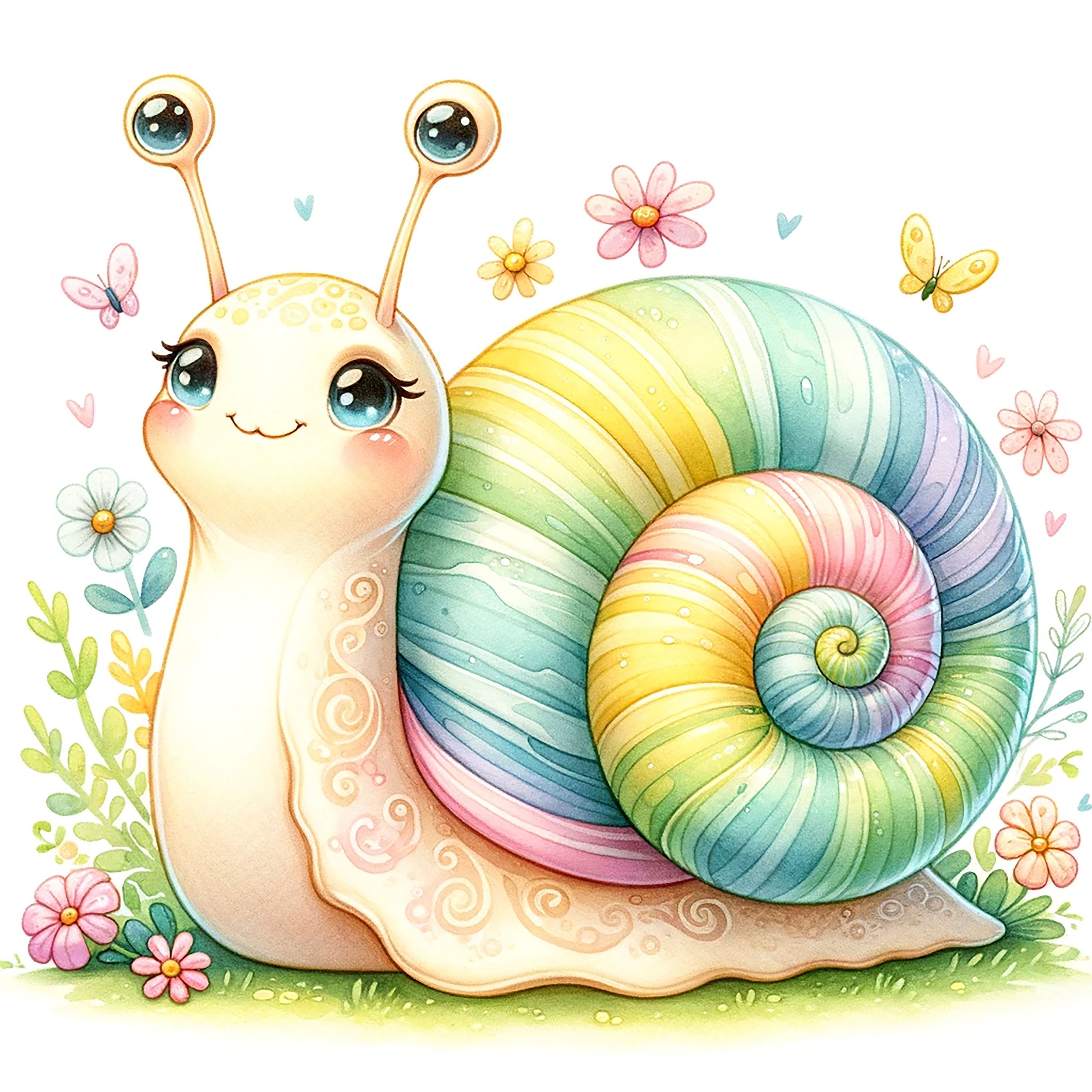 20 PNG, Pastel Watercolor Snail Clipart Bundle, Cute Snail Clipart ...
