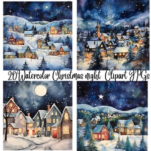 14 Watercolor Christmas Night Clipart Jpgs, Commercial Use,digital ...