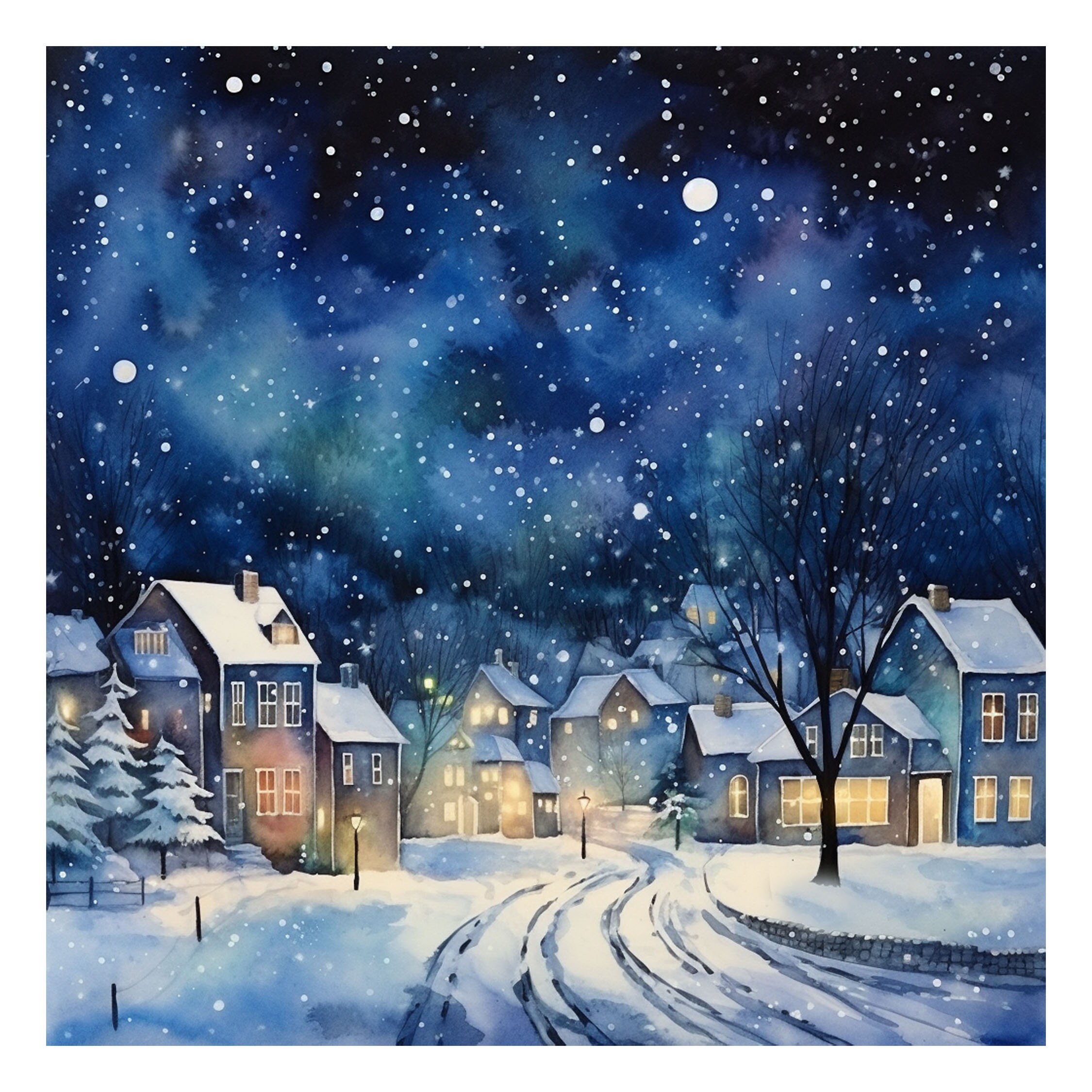 14 Watercolor Christmas Night Clipart Jpgs, Commercial Use,digital ...