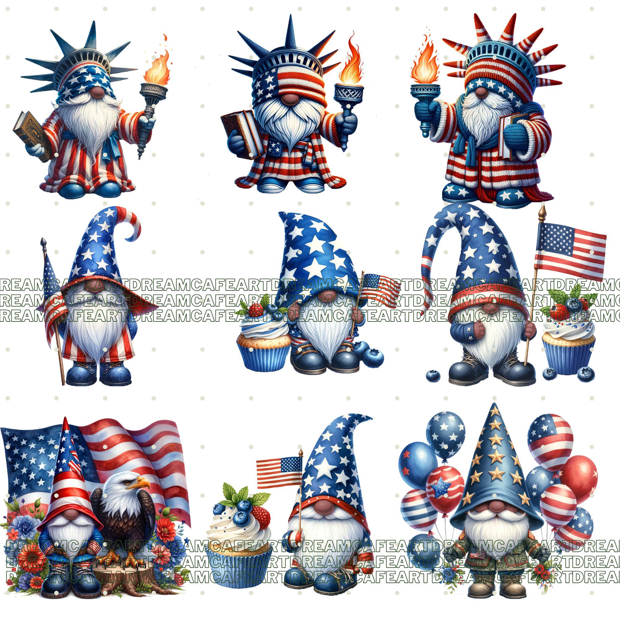 14 PNG, Patriotic Gnome Clipart Bundle. American Pride, 4th of July PNG ...