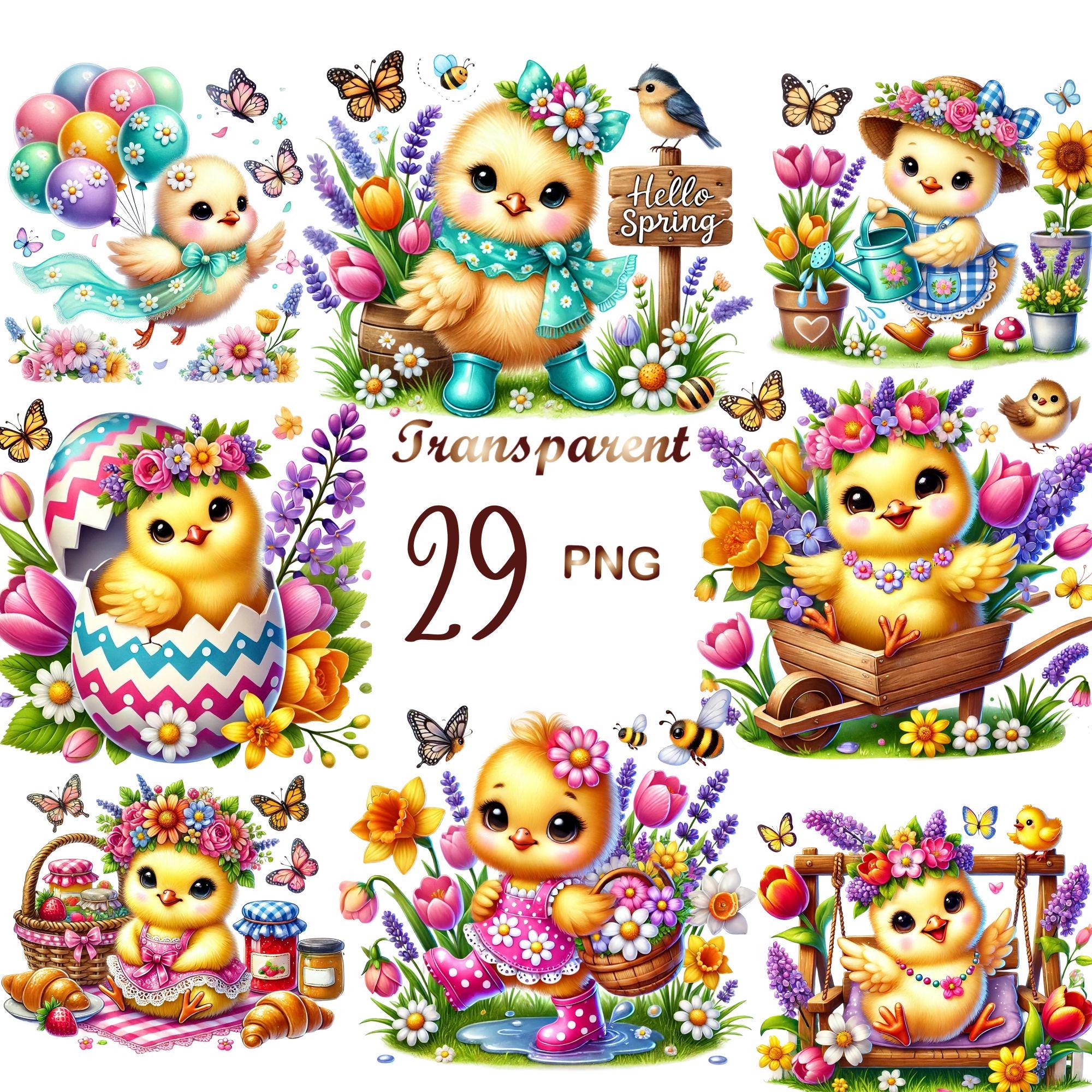 29 PNG Spring Baby Chick Clipart, Cute Chick PNG Bundle, Hello Spring ...