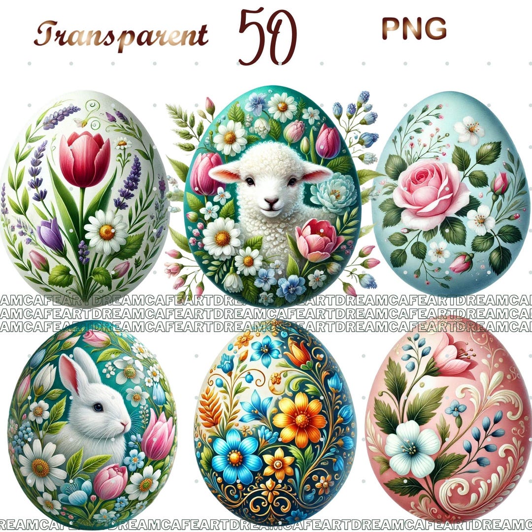 50 PNG Easter Eggs Clipart Bundle Set 5, Festive Easter Eggs Graphics ...