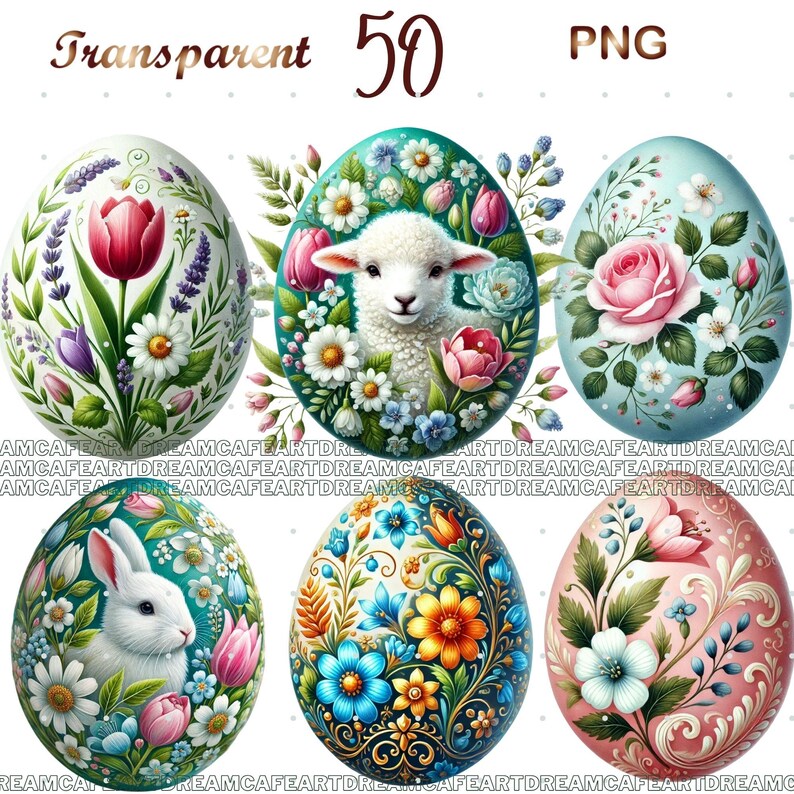 50 PNG Easter Eggs Clipart Bundle Set 5, Festive Easter Eggs Graphics ...