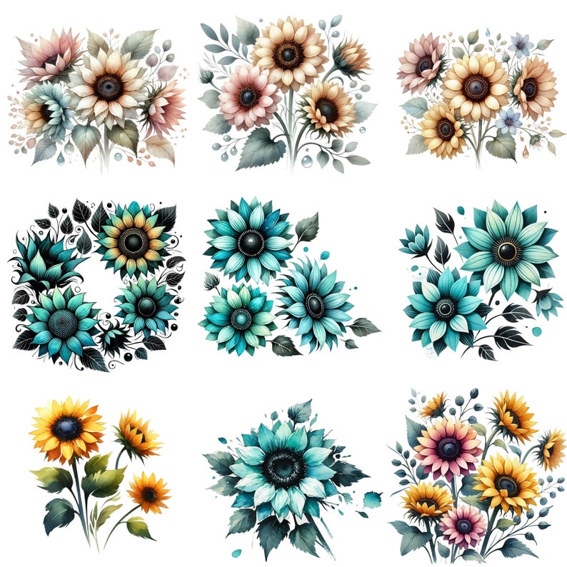 35 PNG, Stylized Sunflowers Clipart Bundle, Nursery Decor,sunflowers ...
