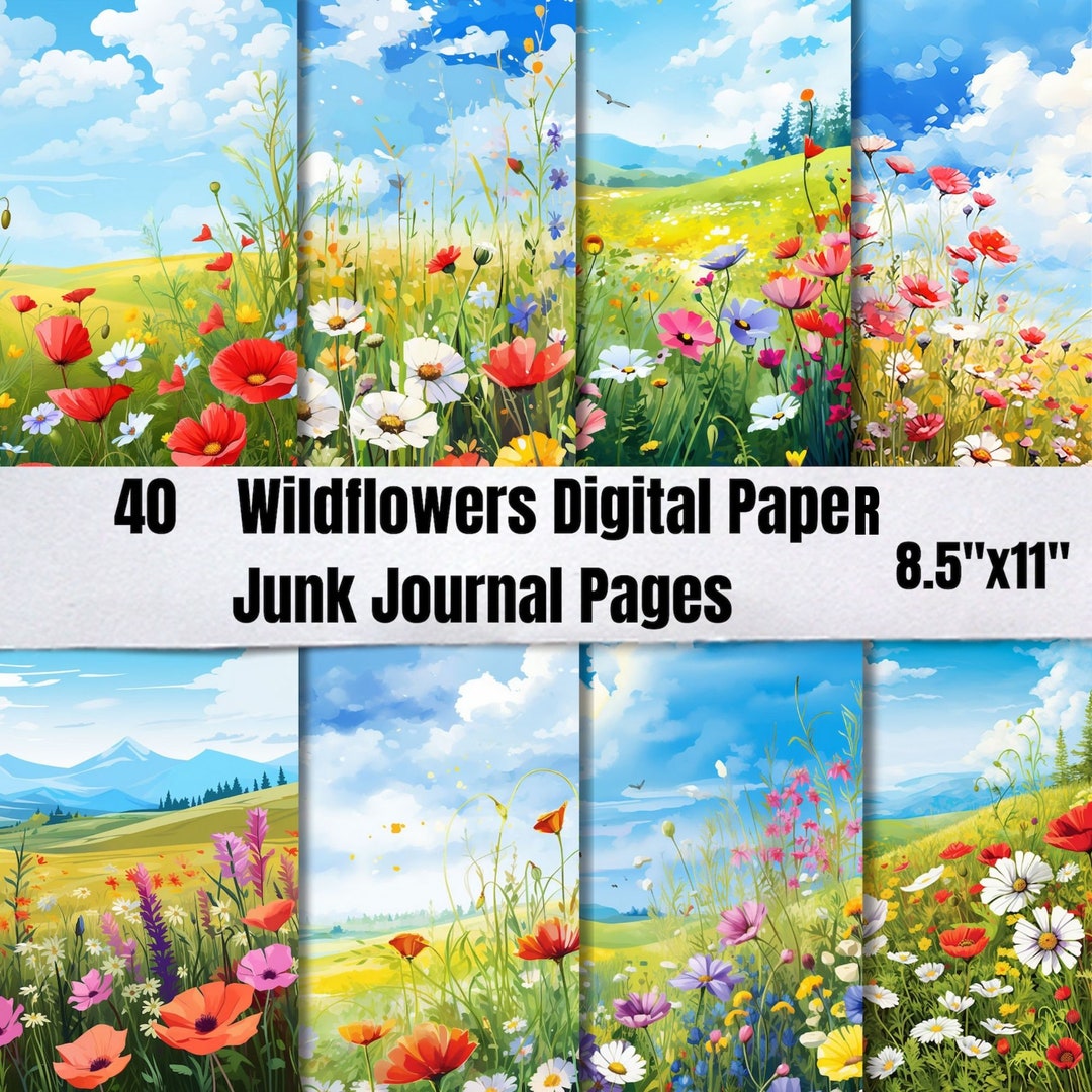 40 Printable Wildflowers Digital Paper ,jpgs, Spring Background ...