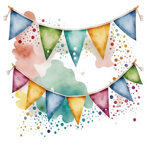 10 Watercolor Bunting Clipart,png, Birthday Party Clipart, Happy ...