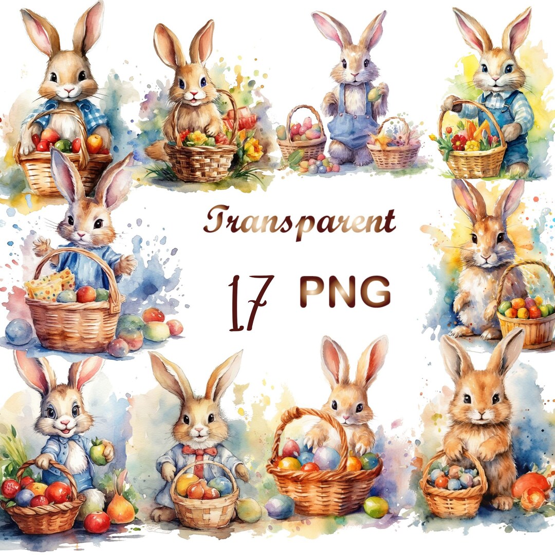 17 Watercolor Easter Clipart, Easter Bunnies PNG, Easter Clipart ...