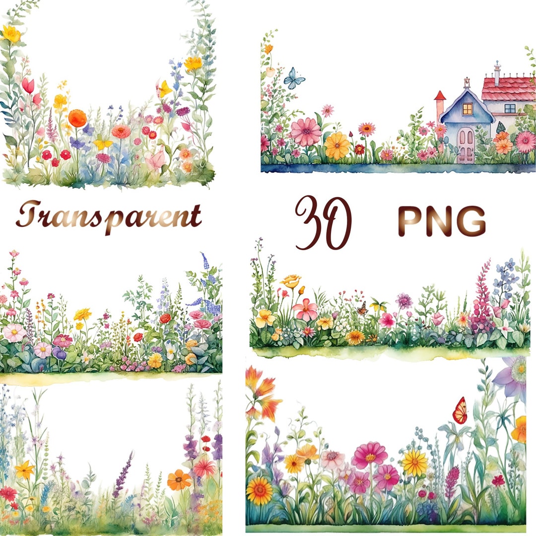 30 Watercolor Spring Border Clipart, Spring Border Art, Wildflowers ...