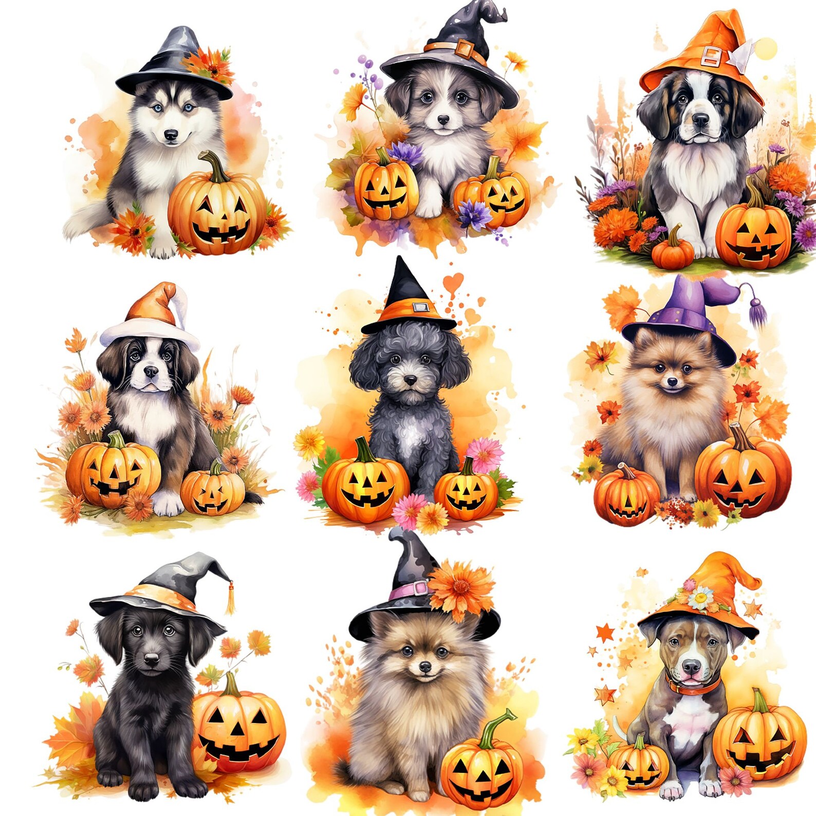 40 Watercolor Puppy Halloween Clipart Jpgs, Halloween Clipart, Jpgs ...