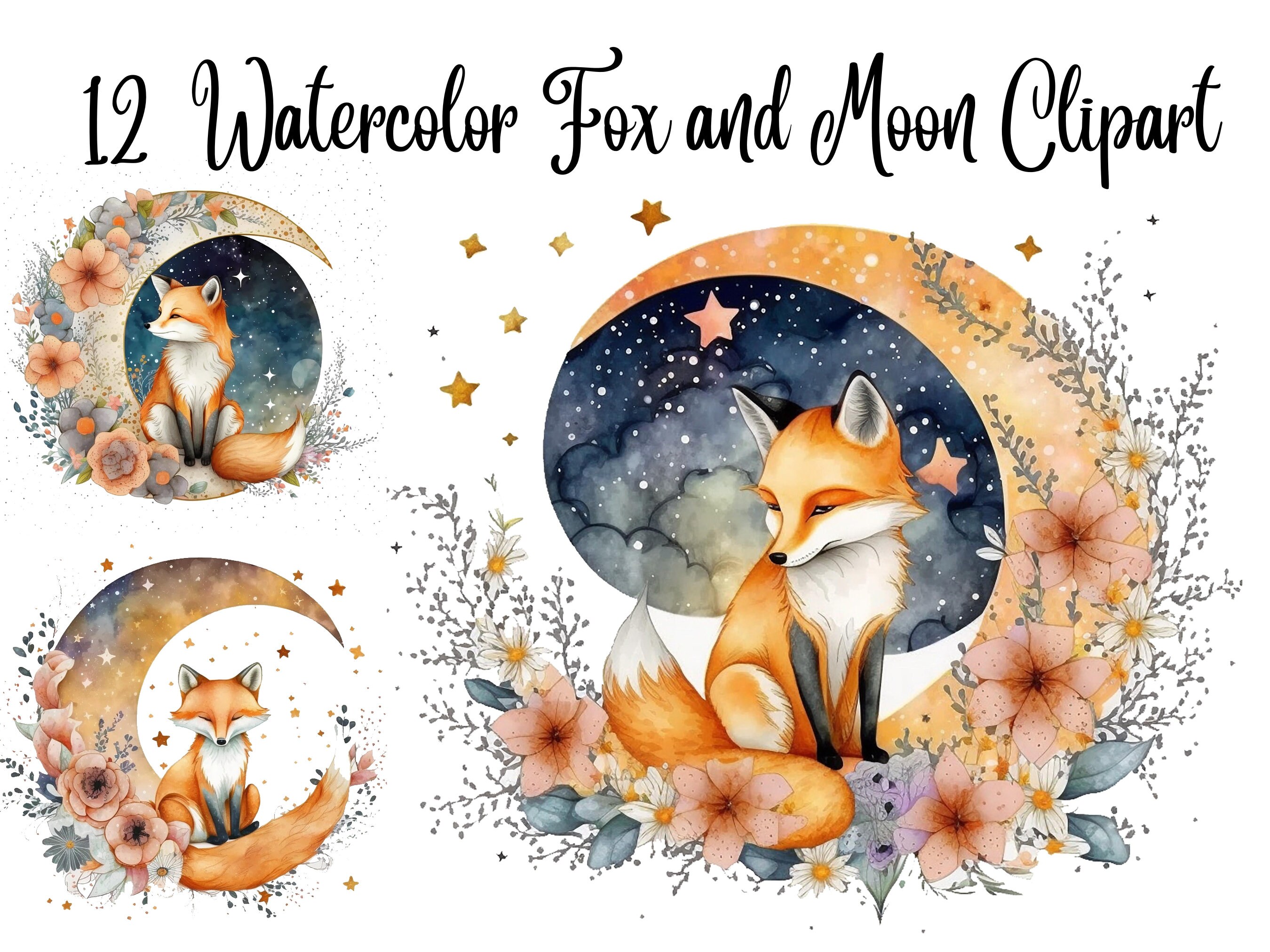 12 Fox and Moon Clipart Jpgs Commercial Usedigital Download - Etsy Canada