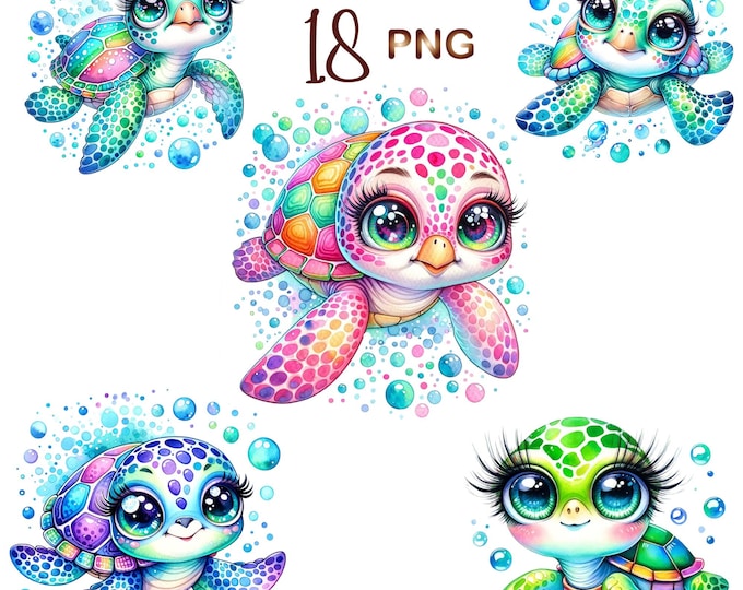 Baby Turtle PNG Bundle, 20 Turtle Clipart Graphics, Cute Turtle ...