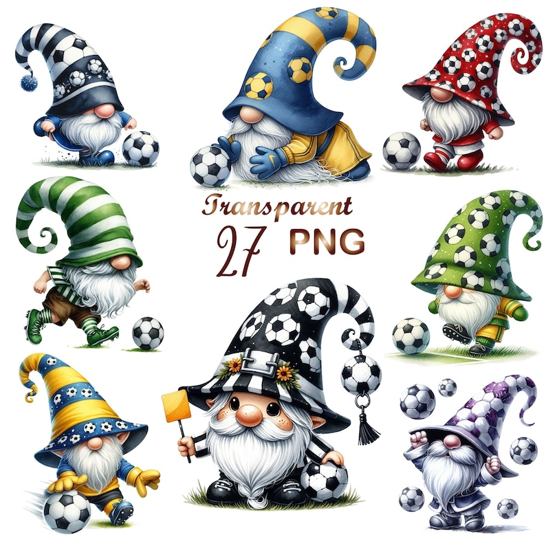 27 PNG, Watercolor Soccer Gnome Clipart bundle, Football Gnome Clipart ...