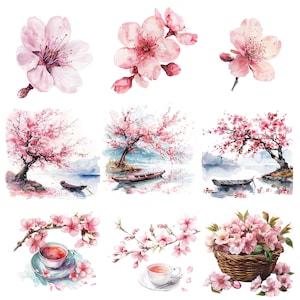 145 PNG, Watercolor Sakura Clipart Bundle, Spring Flowers Clipart ...