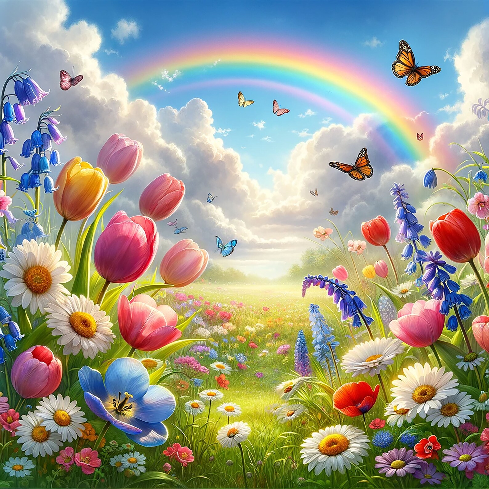 15 Watercolor Wildflowers Rainbow Digital Paper Set, Spring Flowers ...