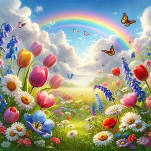 15 Watercolor Wildflowers Rainbow Digital Paper Set, Spring Flowers ...