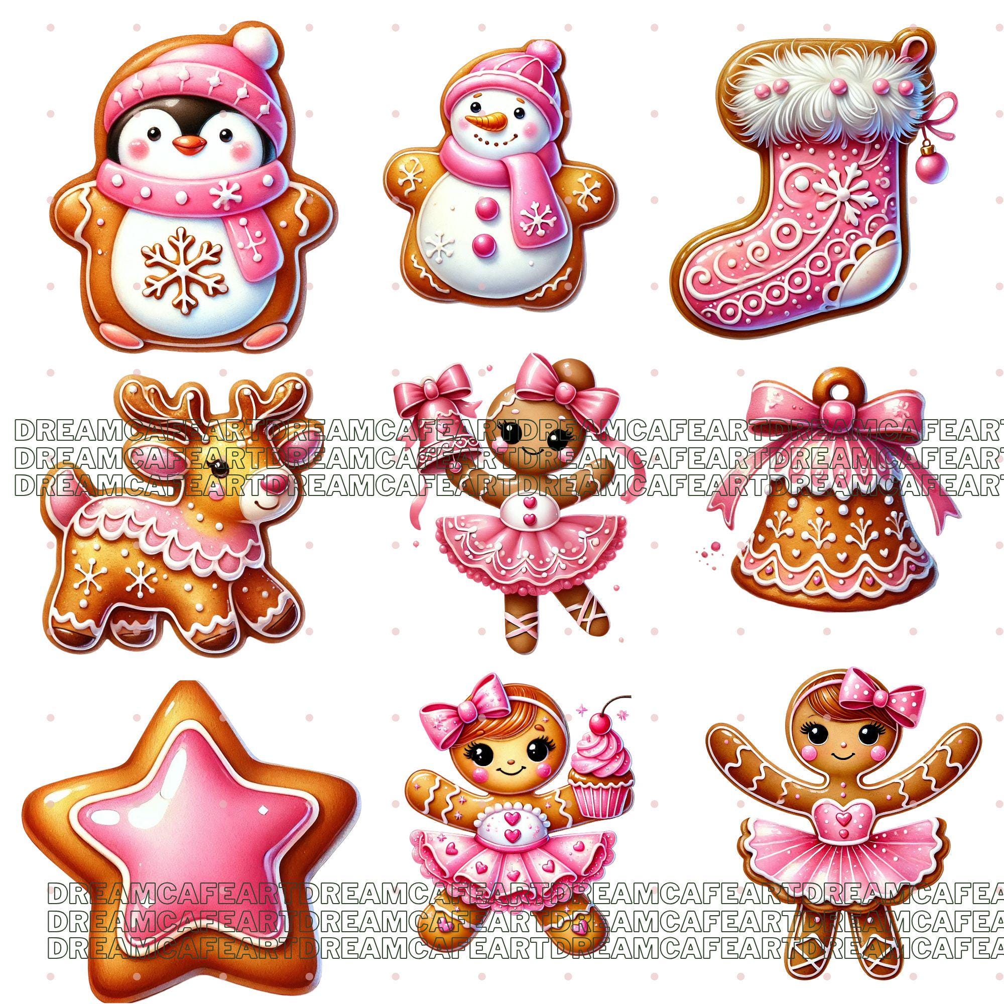 Pink Gingerbread Clipart Bundle, 90 Festive Cookie Graphics, Holiday ...