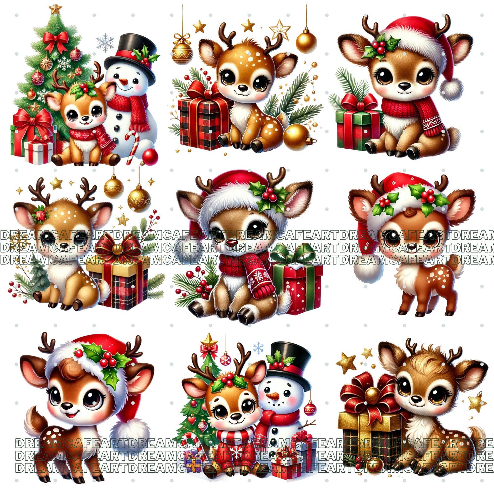 100 PNG Set 4 Christmas Reindeer Clipart Bundle, Festive Reindeer ...