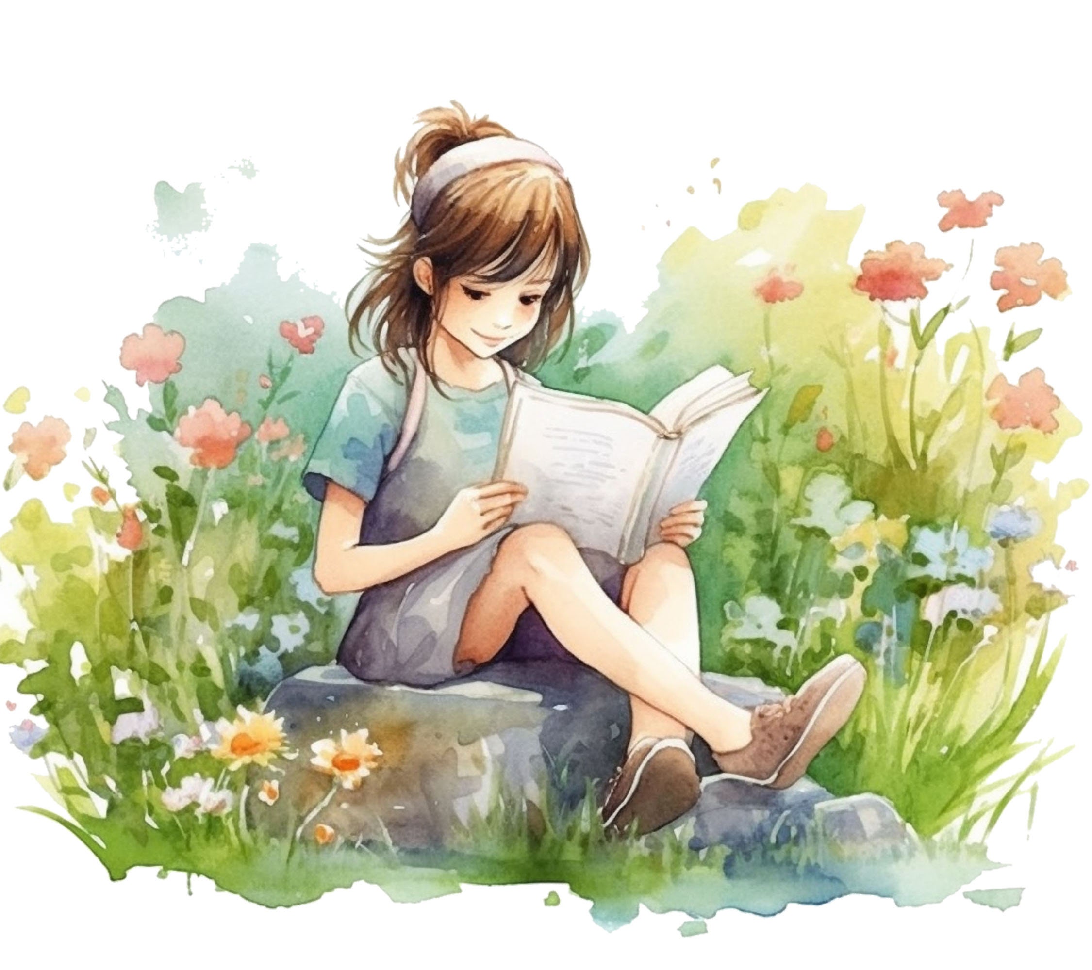 Chibi Anime Girl Reading A Book