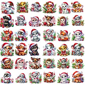 70 Png,cute Christmas Animals Clipart Bundle,winter Animals Clipart ...